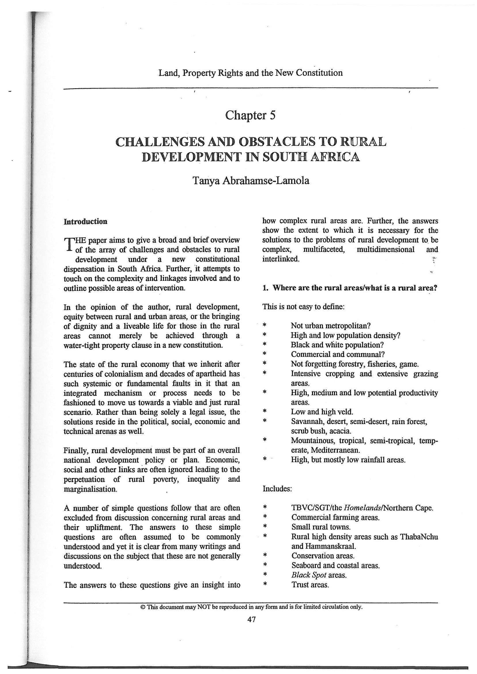 Challenges and Obstacles to Rural Development in South Africa. — Dullah ...