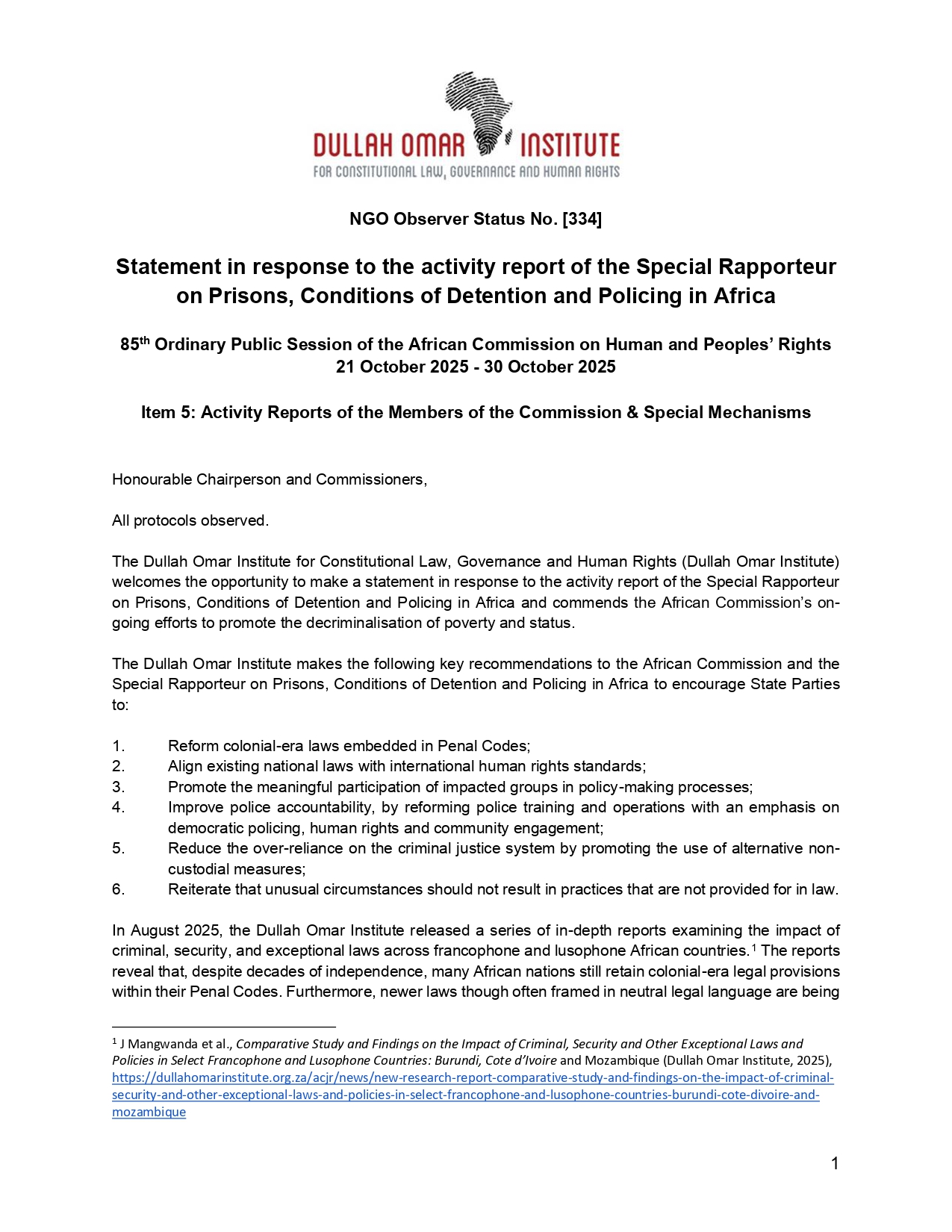 Statement in response to the activity report of the Special Rapporteur ...