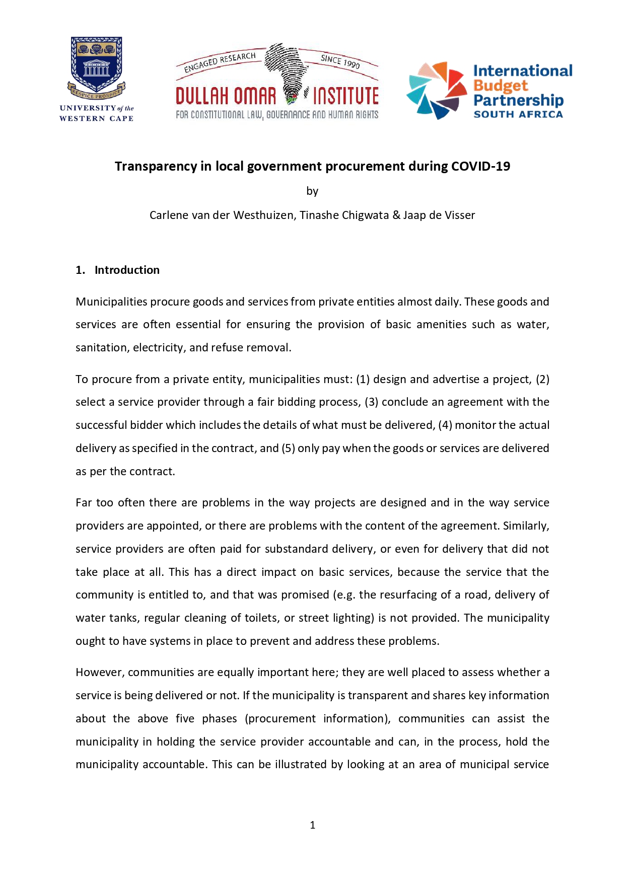Transparency in local government procurement during COVID-19 ...