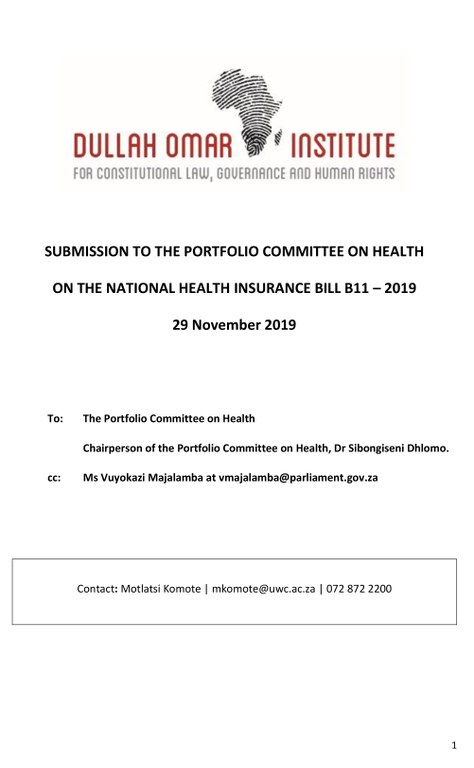 Dullah Omar Institute Makes a Submission to Parliament on the NHI Bill ...